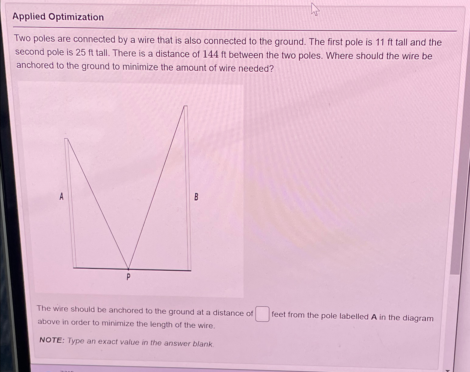 Solved Applied OptimizationTwo poles are connected by a wire | Chegg.com