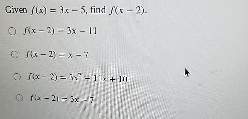 Solved Given f(x)=3x-5, find | Chegg.com Solved Given f(x)=3x-5, find | Chegg.com