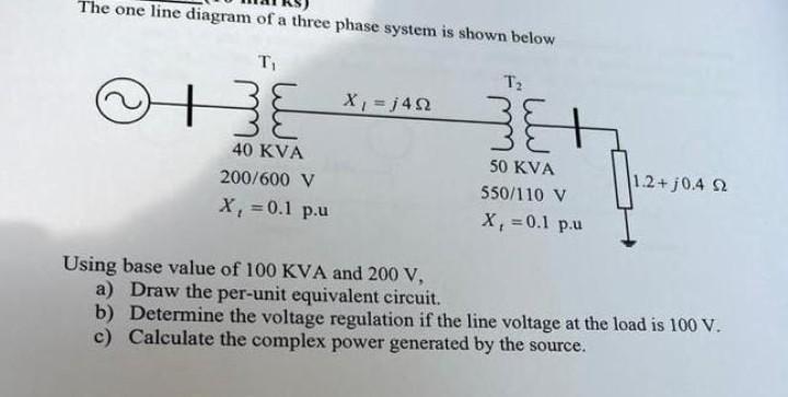 Solved The one line diagram of a three phase system is shown | Chegg.com