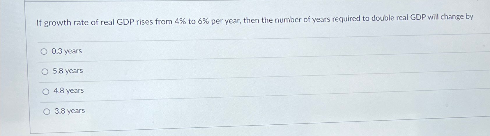 Solved If growth rate of real GDP rises from 4% ﻿to 6% ﻿per | Chegg.com