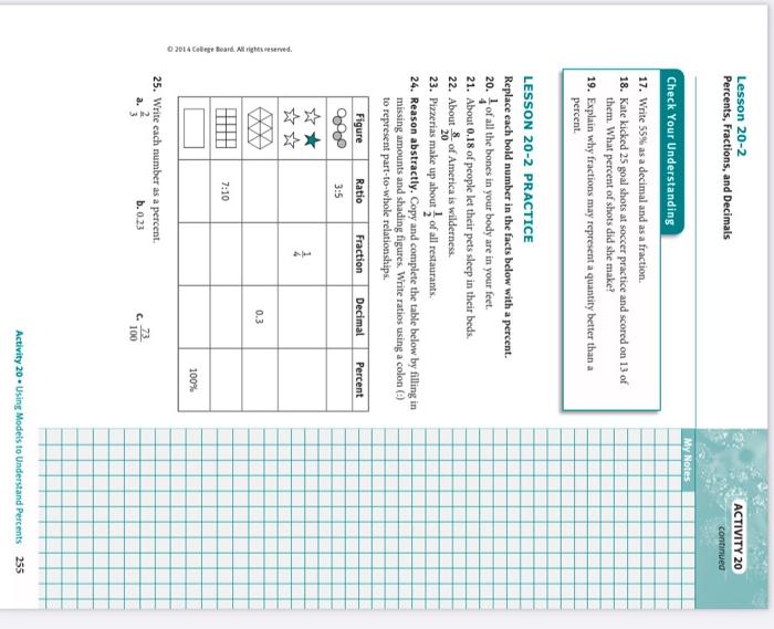 Solved Lesson 20-2 ACTIVITY 20 Percents, Fractions, and | Chegg.com