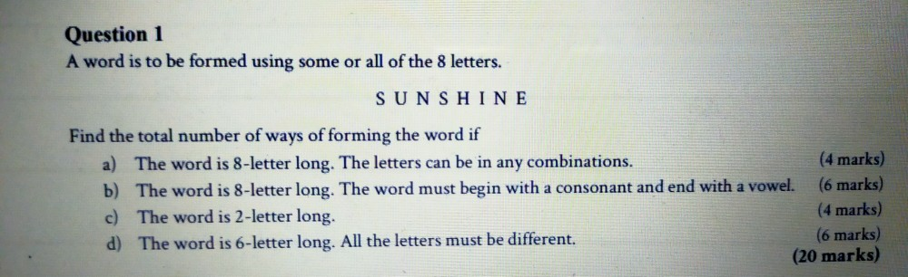 Solved Question 1 A word is to be formed using some or all | Chegg.com