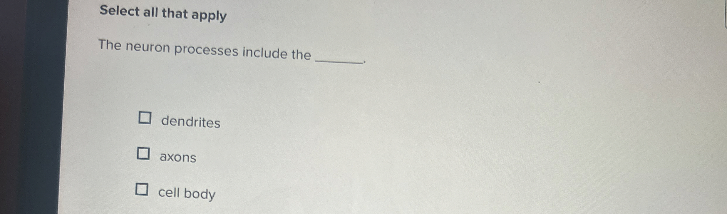 Solved Select all that applyThe neuron processes include | Chegg.com