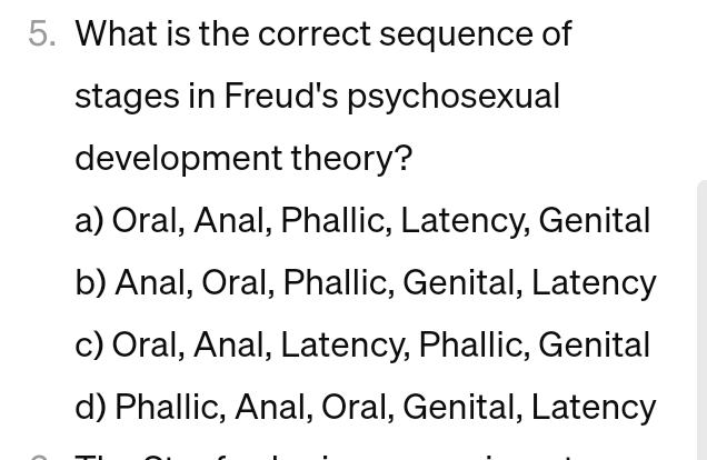 Solved What is the correct sequence of stages in Freud's | Chegg.com