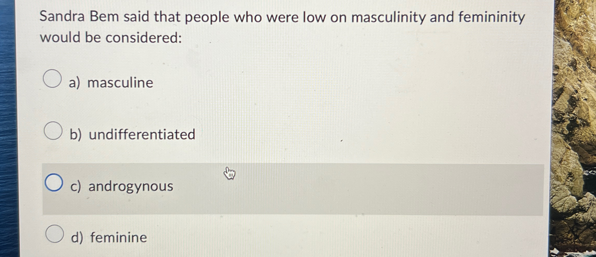 Solved Sandra Bem said that people who were low on | Chegg.com