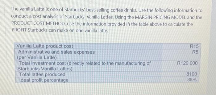 Solved The vanilla Latte is one of Starbucks' best-selling | Chegg.com