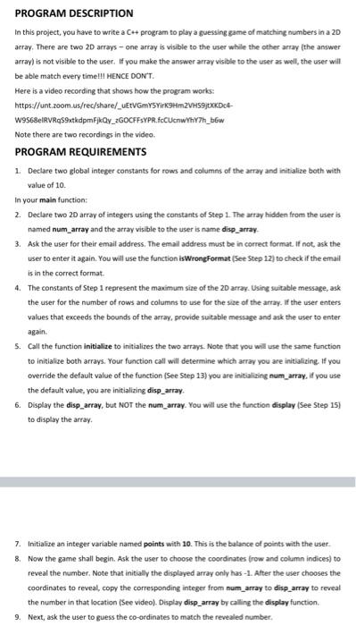 Solved PROGRAM DESCRIPTION In this project, you have to | Chegg.com