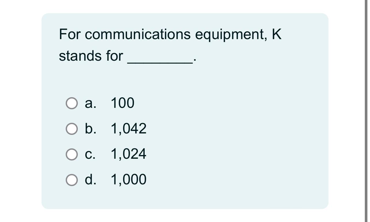 Solved For communications equipment, K ﻿stands | Chegg.com