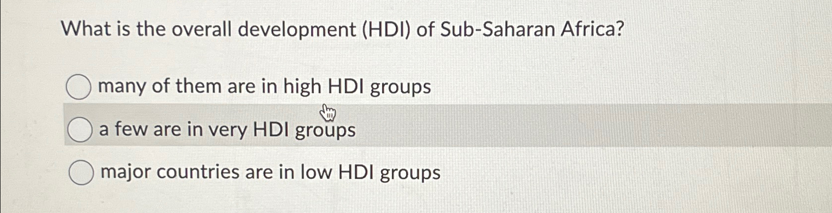 Solved What is the overall development (HDI) ﻿of Sub-Saharan | Chegg.com