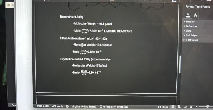 Solved Resoreinol0.80es Molecular Weight-110.1 gimol -Mole | Chegg.com
