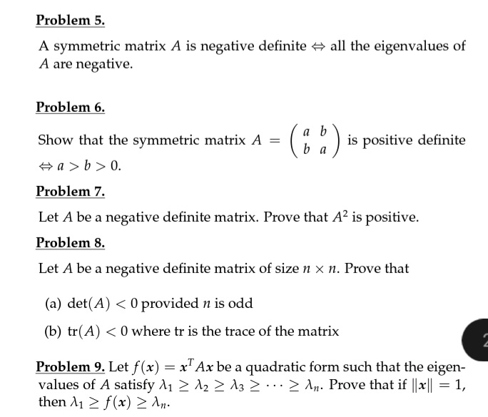 Solved Problem 5.A symmetric matrix A ﻿is negative definite | Chegg.com