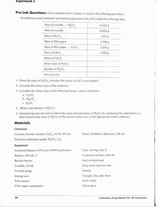 Experiment 3 Pre-Lab Questions (Use a separate sheet | Chegg.com