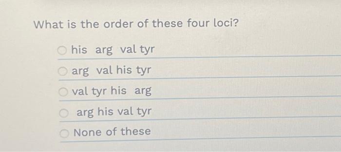 Solved What is the order of these four loci? his arg val tyr | Chegg.com
