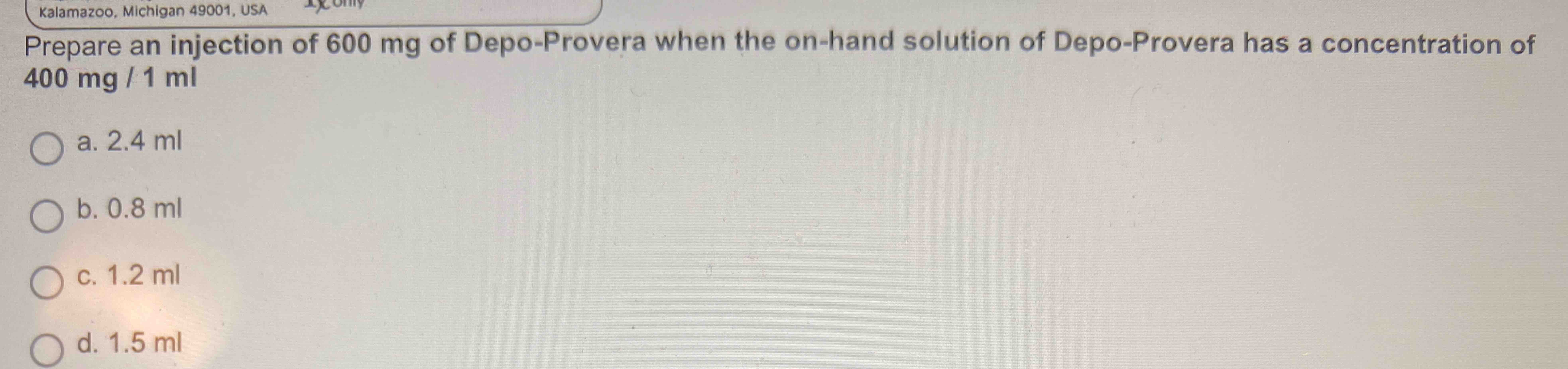 Solved Prepare an injection of 600mg ﻿of Depo-Provera when | Chegg.com