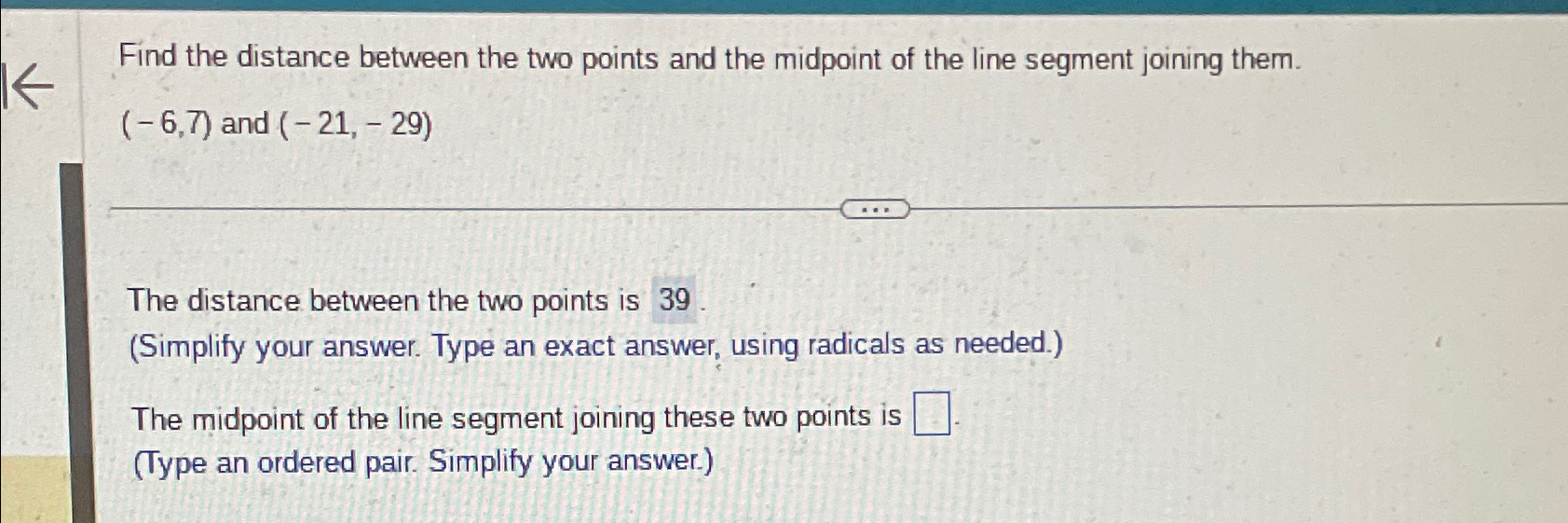 Solved Find the distance between the two points and the | Chegg.com