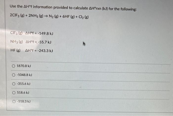 Solved Use the ΔH∘ f information provided to calculate ΔH∘ | Chegg.com