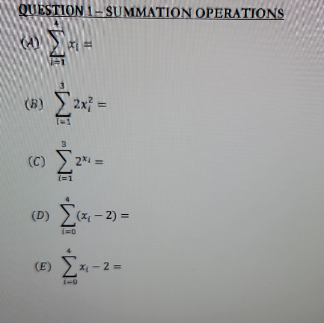 Solved QUESTION 1 - ﻿SUMMATION | Chegg.com