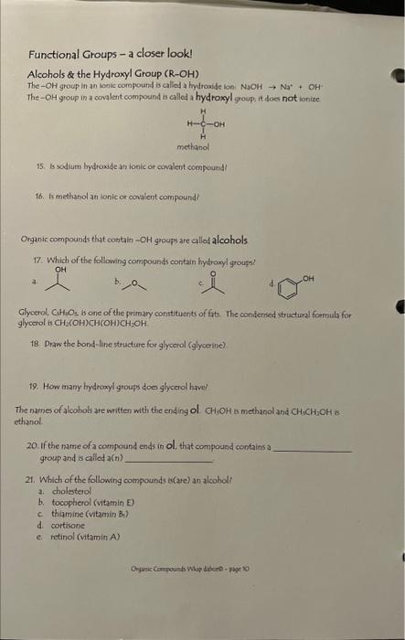Solved Functional Groups - a closer look! Alcohols \& the | Chegg.com