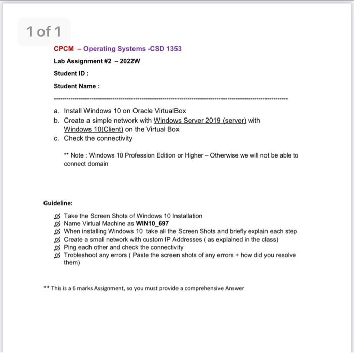 Solved 1 Of 1 Cpcm Operating Systems Csd 1353 Lab 1294