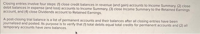 Closing entries involve four steps: (1) close credit | Chegg.com