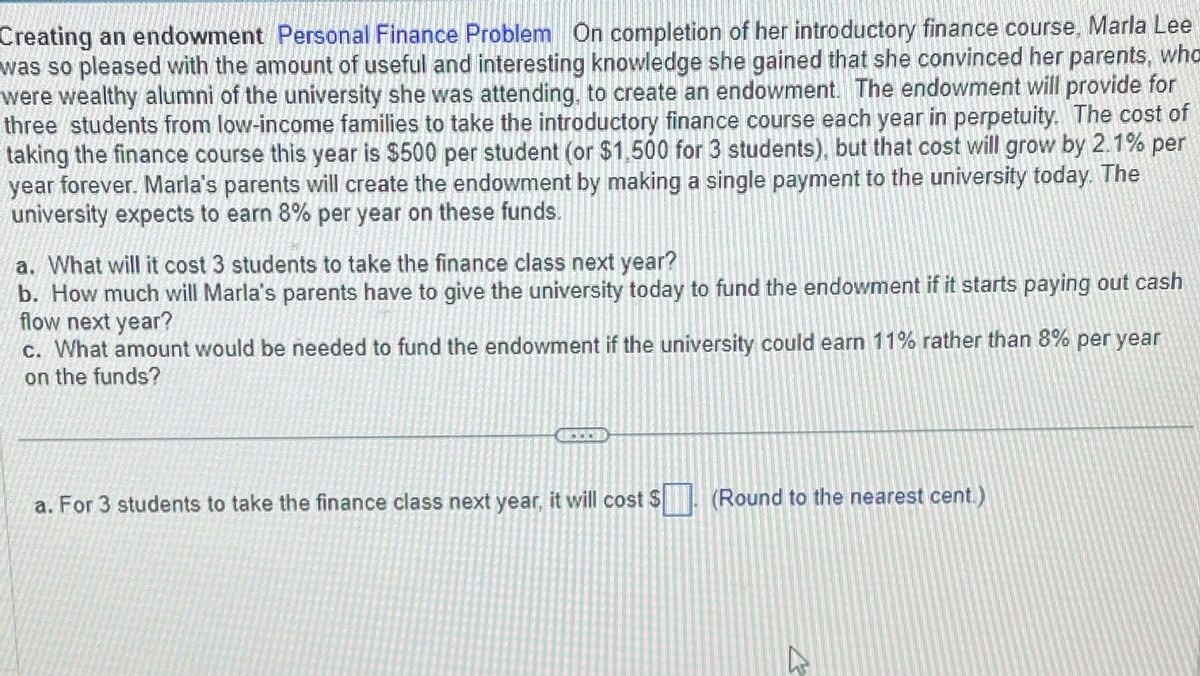 Solved Creating an endowment Personal Finance Problem On | Chegg.com