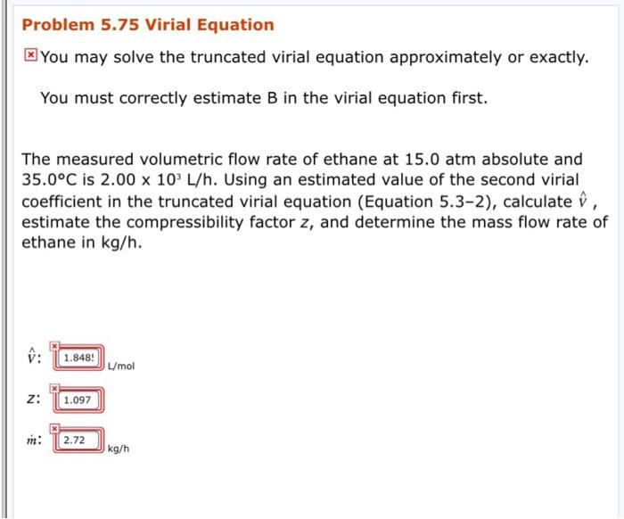 Solved Problem 5.75 Virial Equation * You may solve the | Chegg.com