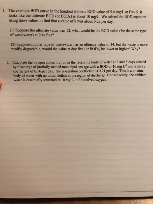 Solved 1. The example BOD curve in the handout shows a BOD | Chegg.com