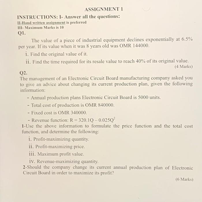 Solved ASSIGNMENT 1 INSTRUCTIONS: I- Answer all the | Chegg.com