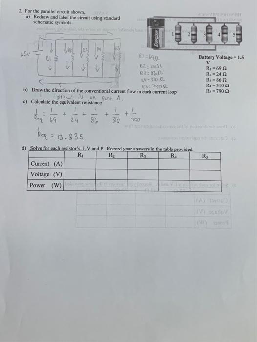 Solved 2. For the parallel circuit shown, a) Redraw and | Chegg.com