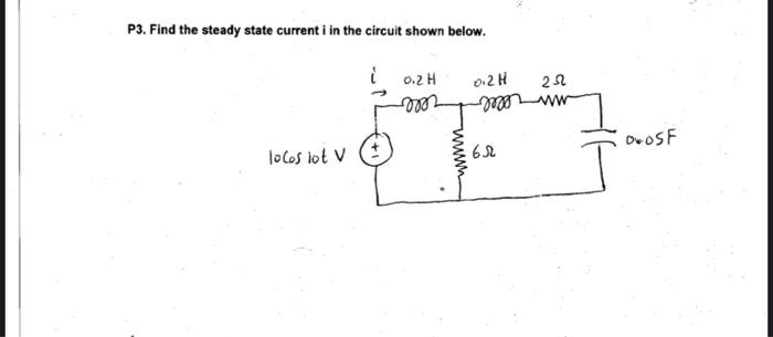 Solved P3. Find the steady state current i in the circuit | Chegg.com