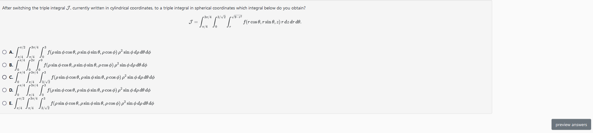Solved After switching the triple integral J, ﻿currently | Chegg.com