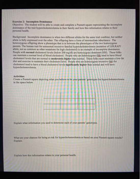 Solved Exercise 2: Incomplete Dominance Objective: The | Chegg.com
