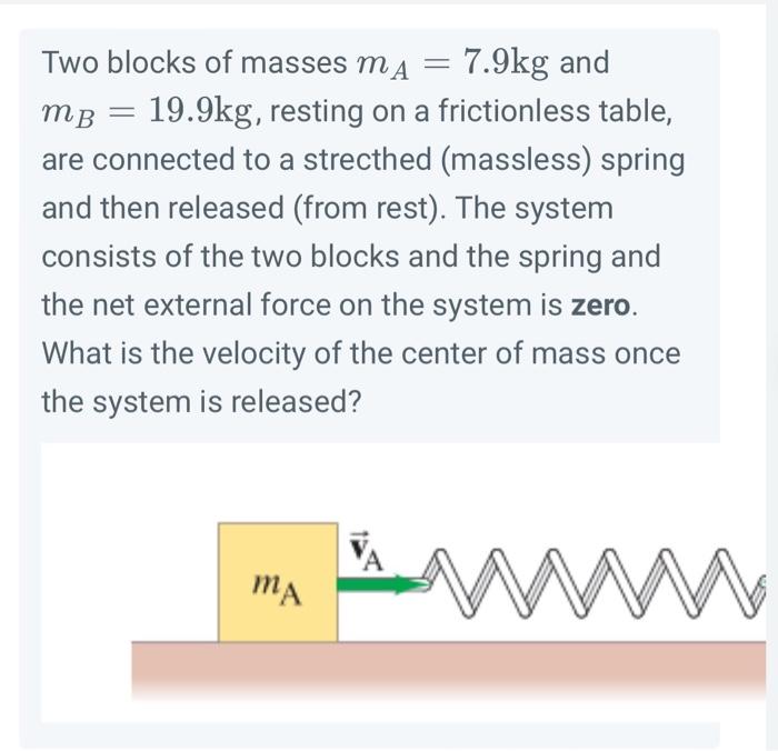 Solved Two blocks of masses mA=7.9 kg and mB=19.9 kg, | Chegg.com