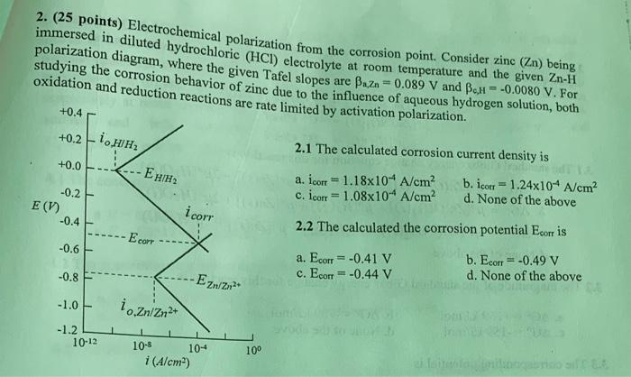 Solved 2. (25 points) Electrochemical polarization from the | Chegg.com