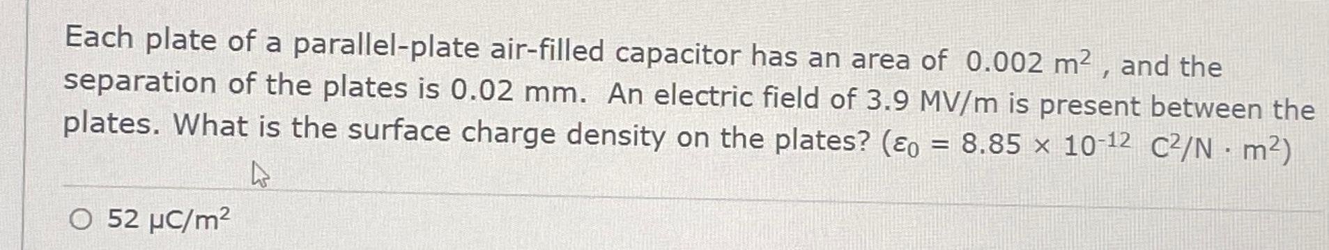 Solved Each plate of a parallel-plate air-filled capacitor | Chegg.com