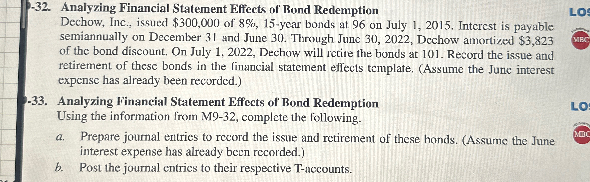 Solved -32. ﻿Analyzing Financial Statement Effects of Bond | Chegg.com