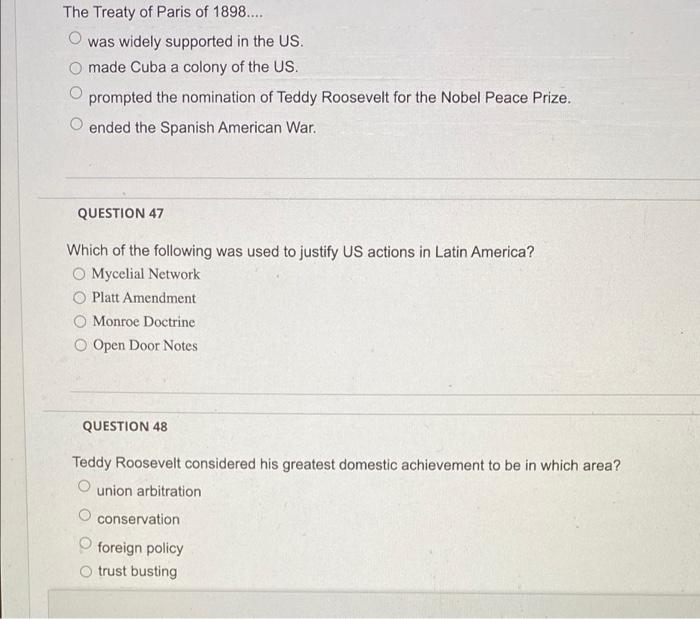 Solved The Treaty of Paris of 1898.... was widely supported | Chegg.com