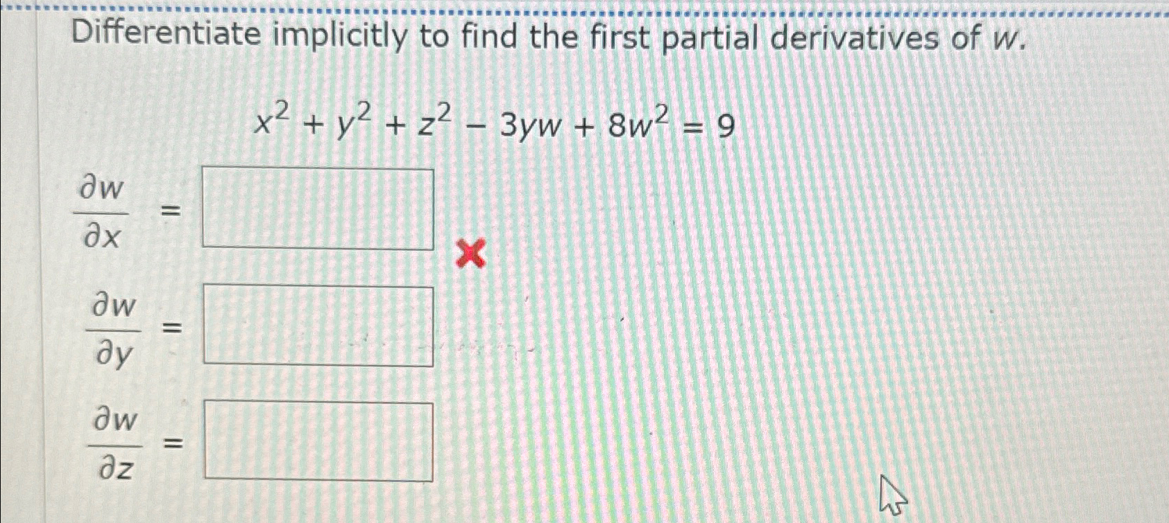 Solved Differentiate implicitly to find the first partial | Chegg.com