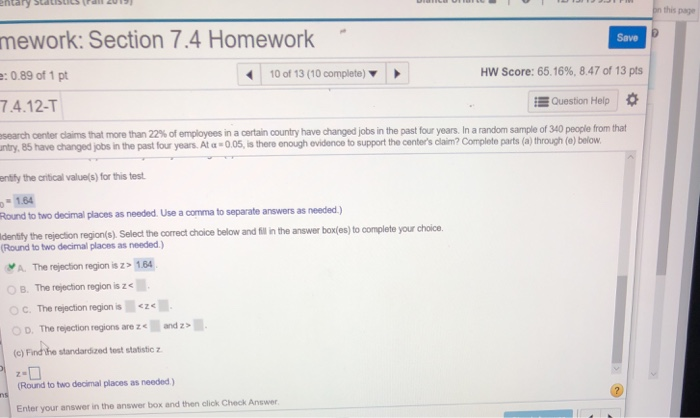 Solved HULU Save mework: Section 7.4 Homework." 1: 0.89 of 1 | Chegg.com