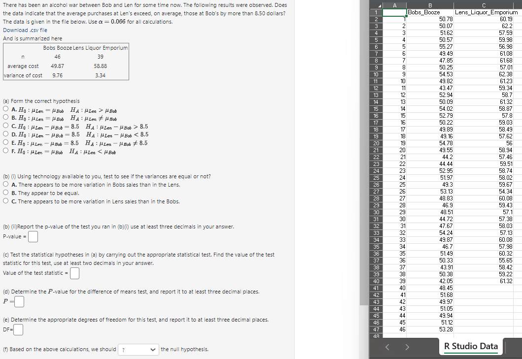 Please enter data on the right into R Studio | Chegg.com