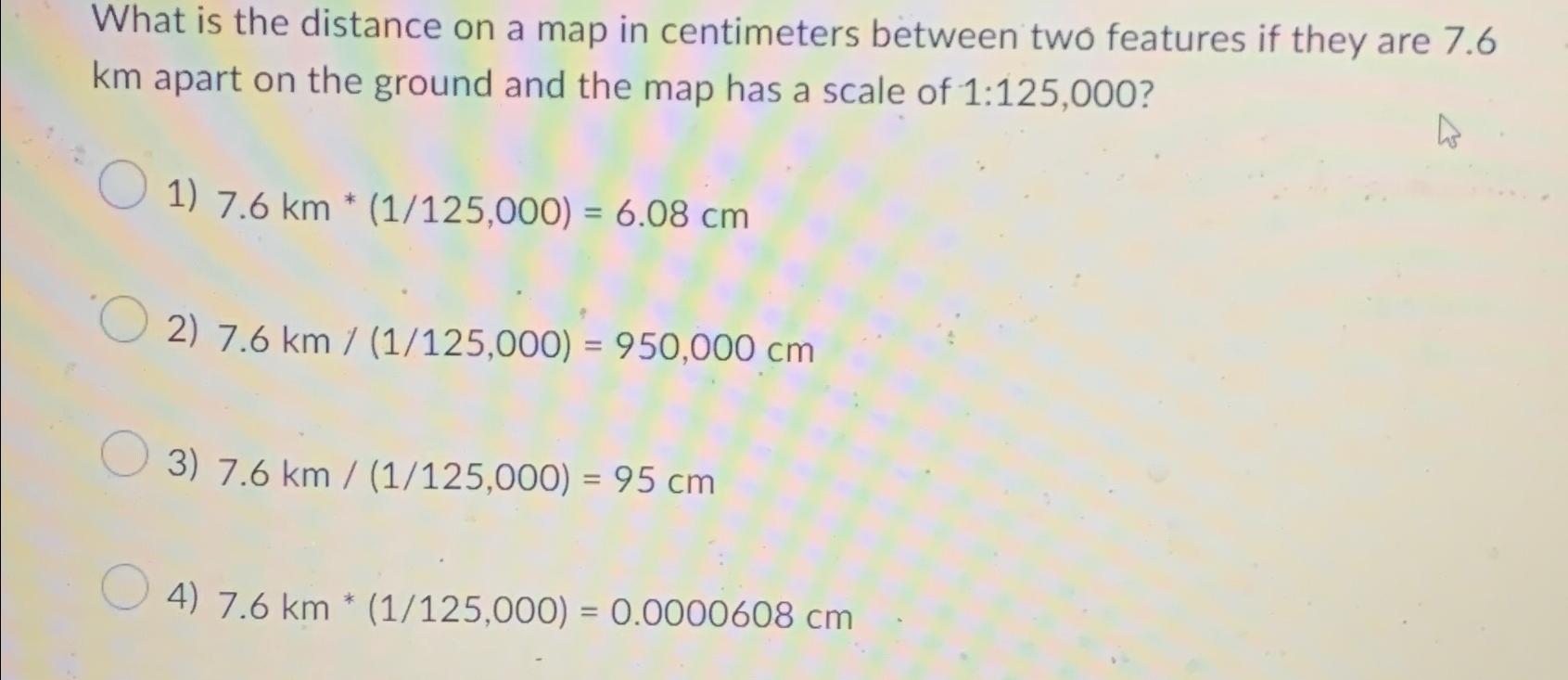 Solved What is the distance on a map in centimeters between | Chegg.com
