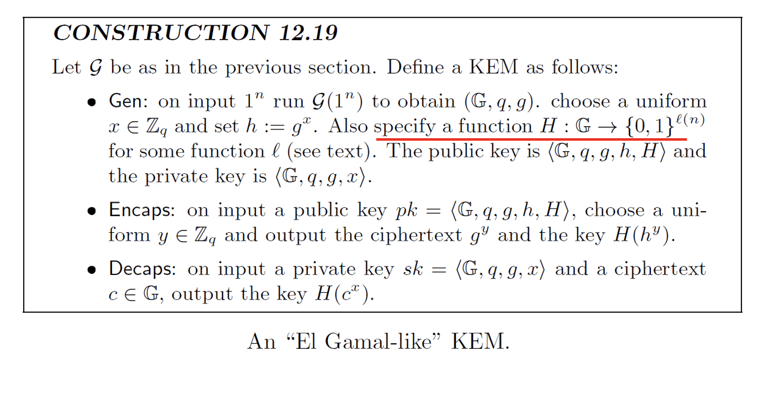 Consider the El-Gamal like KEM Construction 12.19. | Chegg.com