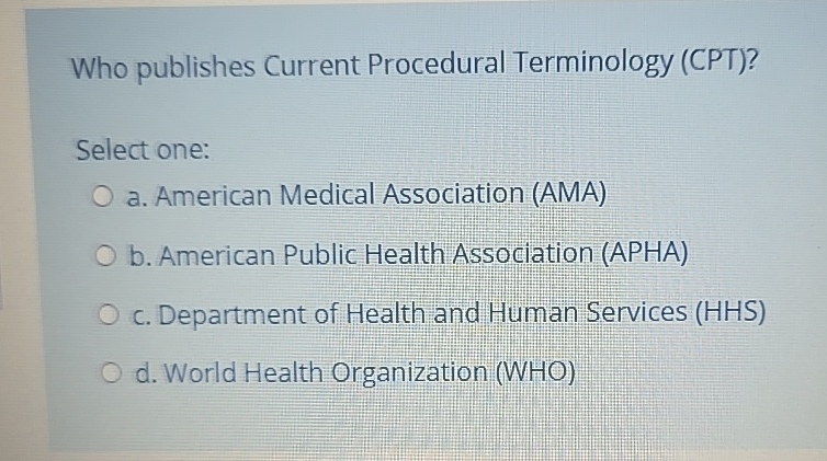 Solved Who publishes Current Procedural Terminology | Chegg.com