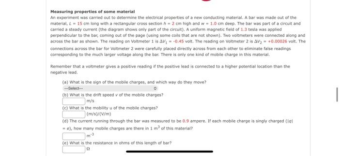 Measuring properties of some material An experiment | Chegg.com