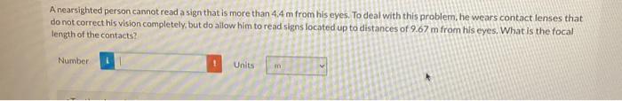 Solved A nearsighted person cannot read a sign that is more | Chegg.com