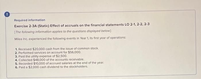 Solved Required information Exercise 2-3A (Static) Effect of | Chegg.com