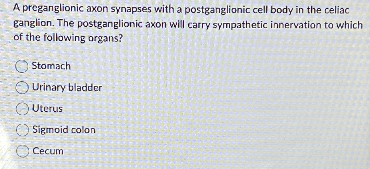 Solved A preganglionic axon synapses with a postganglionic | Chegg.com