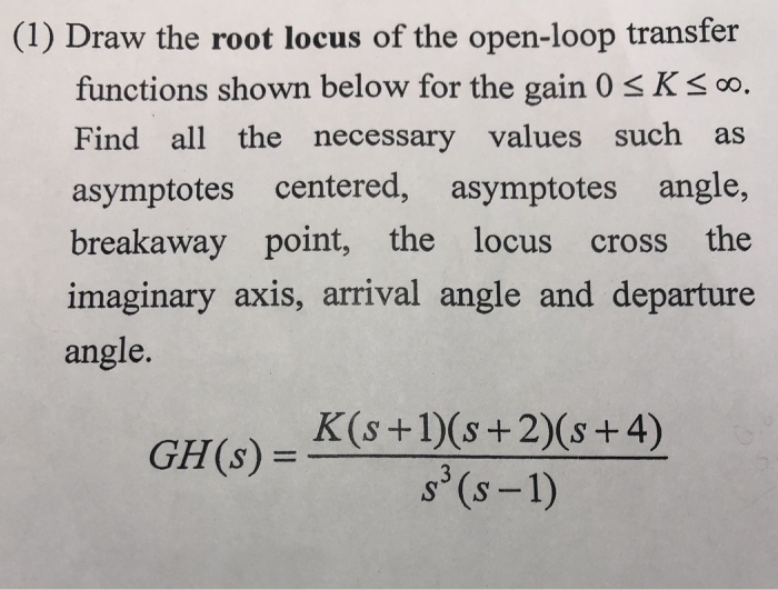 Solved as (1) Draw the root locus of the open-loop transfer | Chegg.com