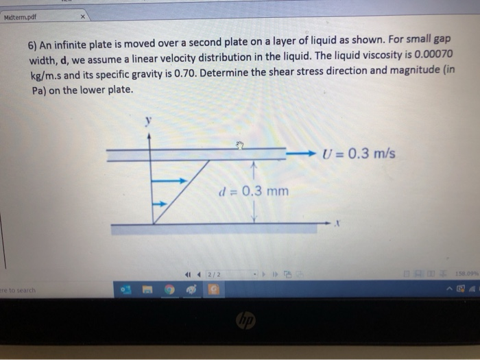 Solved Midterm.pdf 6) An infinite plate is moved over a | Chegg.com
