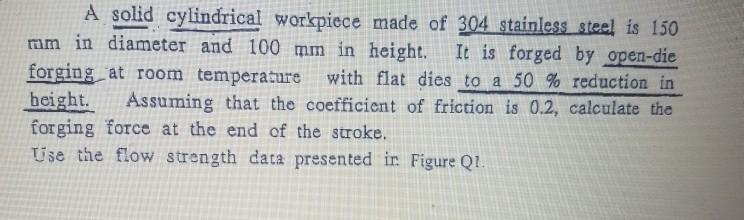 Solved A solid cylindrical workpiece made of 304 stainless | Chegg.com